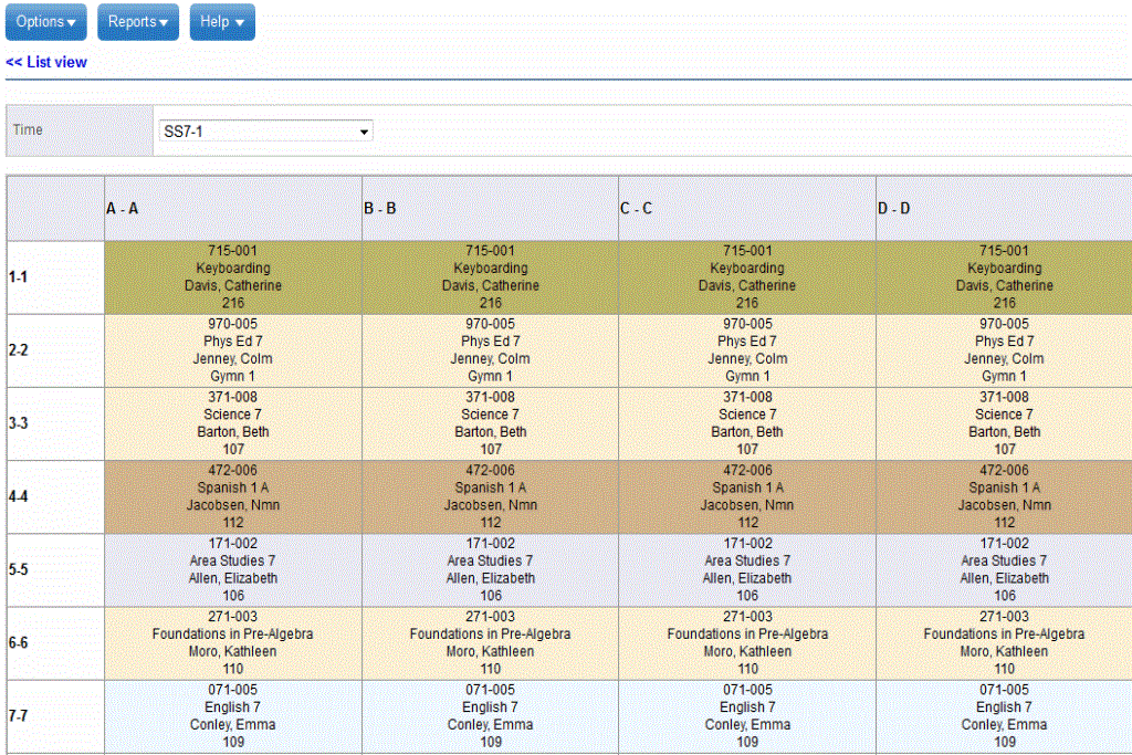 View a Student Schedule Matrix